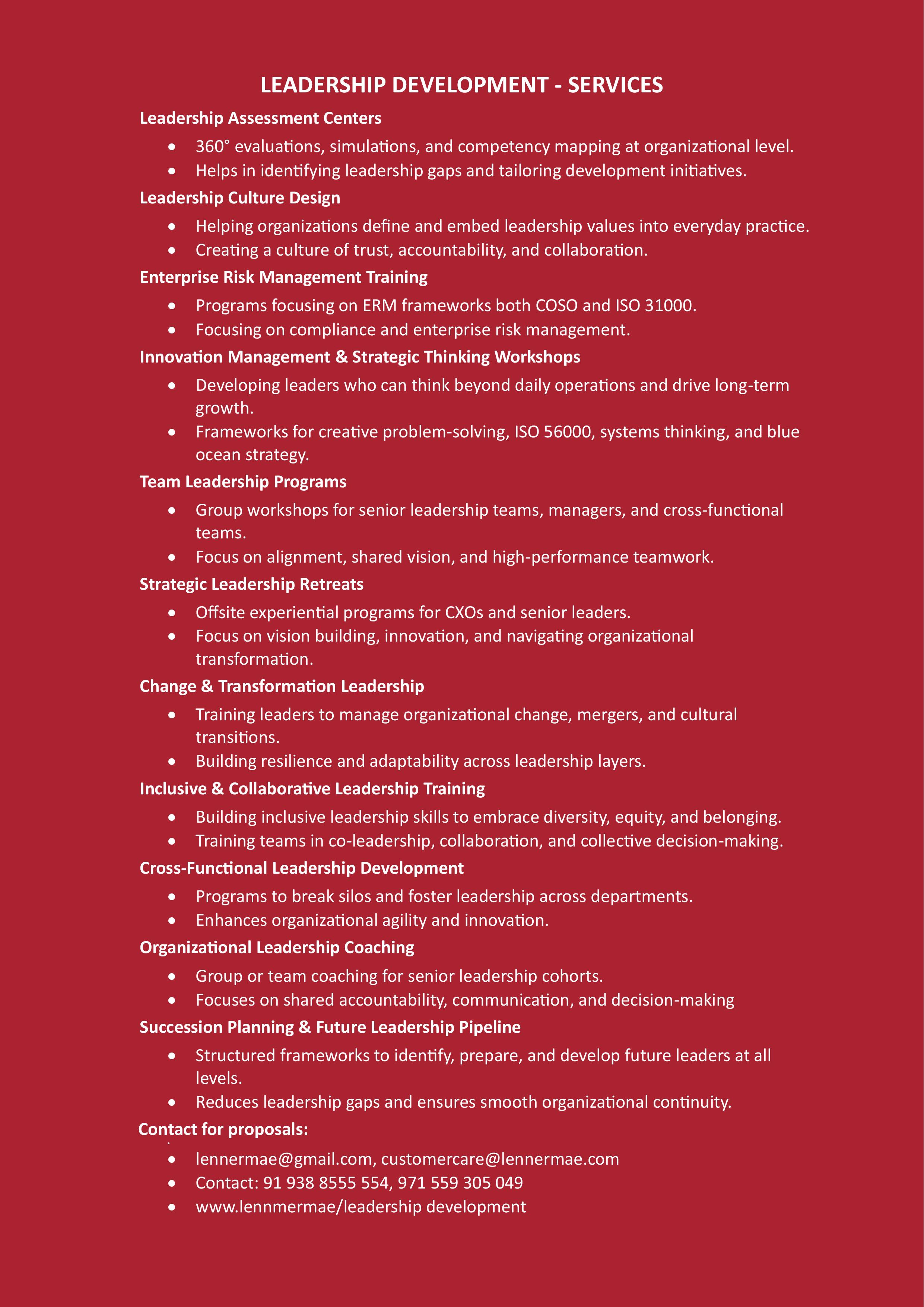 Leadership – Services - Lenner Mae PathWay Consulting
